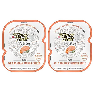 Fancy Feast Petites Pate Wet Cat Food Variety 5 Flavor Pack / 20 Servings/Beef, Chicken, Ocean Whitefish & Tuna, Salmon and Turkey with Healthier Paw Sticker Plus Colorful Plush Ball Cat Toy