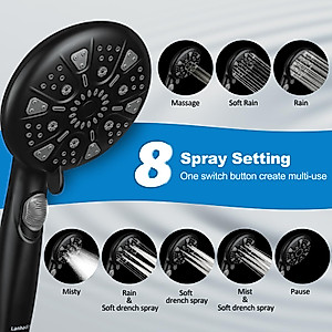 Shower Head with Handheld, Lanhado 9 Setting Matte Black Shower Head, Detachable Shower Head with Hose & Adjustable Bracket,High Pressure Shower heads, Built-in Power Wash to Clean Tub, Tile & Pets