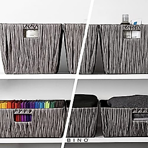 BINO 2 Pack Woven Resin Basket Organizer - Shelf Organizer with Built-in Carry Handles, Medium - Dark Grey