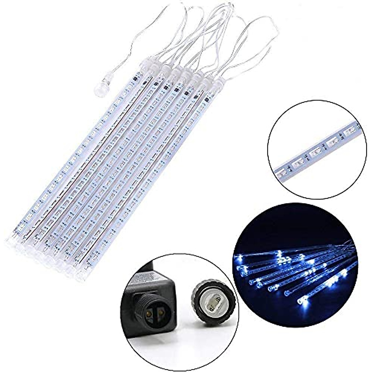 Weepong Meteor Shower Lights Outdoor Christmas Lights UL Certified Falling Rain Lights 12Inch 8Tubes Rain Drop Lights Snowfall Icicle Cascading String Lights for Xmas Holiday Tree Garden Decor Blue