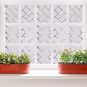 FYY Window Privacy Film, Frosted Glass Covering, Non Adhesive Static Cling Window Stickers, Opaque UV Blocking Heat Control Glass Door Stickers for Bathroom Office Hospital - Matte Lattice, 45x200CM