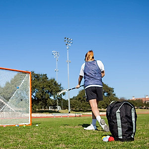 Champion Sports Lacrosse Ball Bag: Nylon Sports Training Tote for Lacrosse, Baseball and Tennis,Gray/ Black