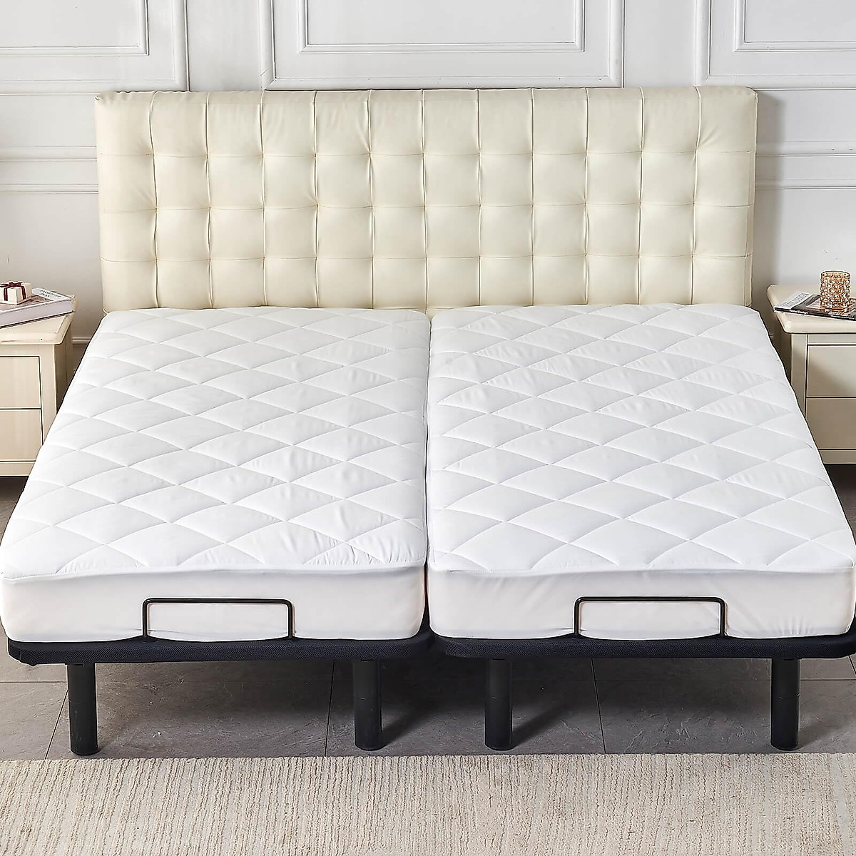 Kingnex Split California King Mattress Topper for Adjustable Bed 2 Cali Twin XL 36x84 Fluffy Matress Cover Quilted Fitted Mattress Pad with Deep Pocket