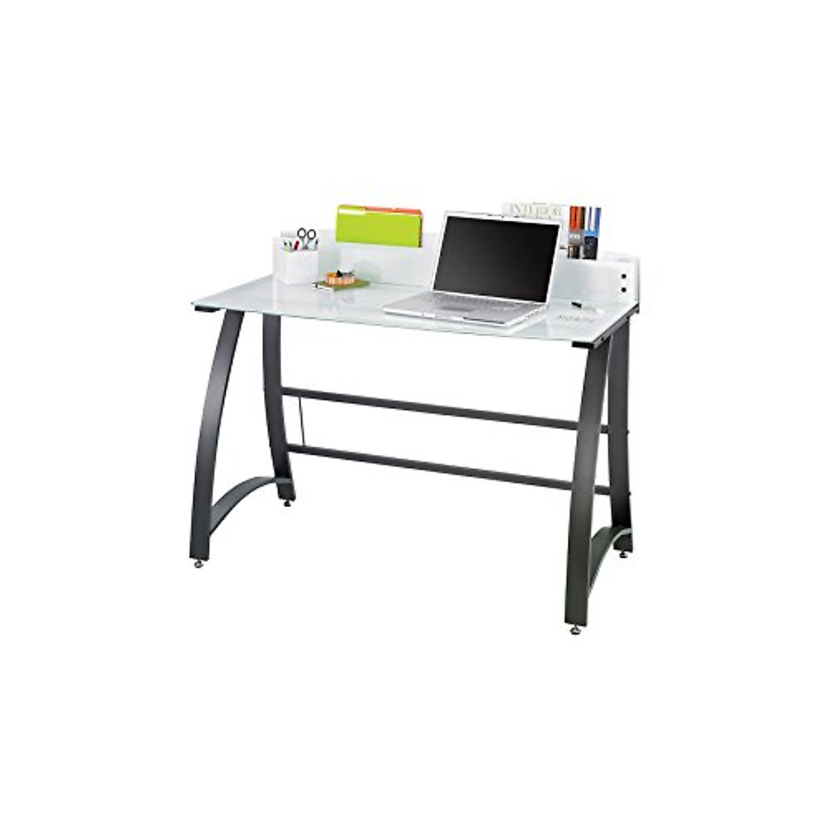 Safco Products 1938TG Xpressions 47" Computer Glass Top Workstation (Optional Keyboard Tray 1940BL Sold Separately), Tempered Glass/Black Frame