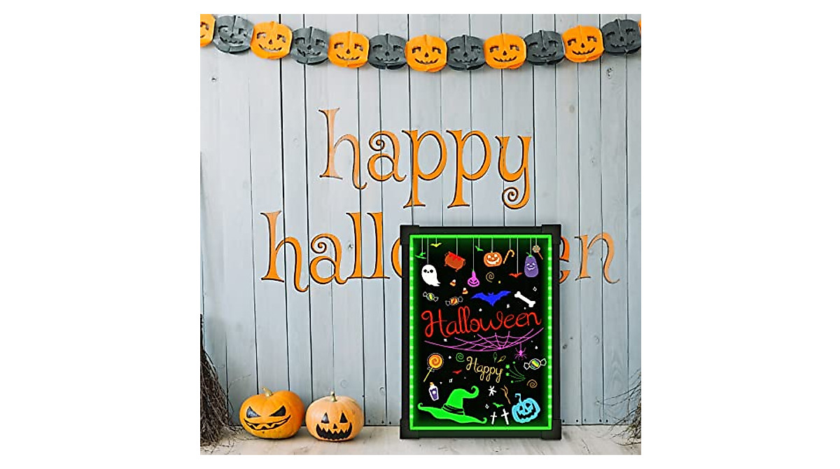 Woodsam LED Message Board - 28x20 Inch Erasable Neon Sign with 8 Markers