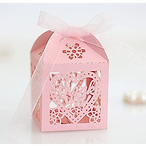 Elephant-package 25 Pcs Laser Cut Boxes (Pink), Bridal Shower Favor Boxes with Ribbon, Thank You Lace Candy Boxes, Party Favor, Wedding, Anniversary.