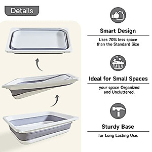 Beright 2 Pack Storage Bins, Collapsible Wash Basin Folding Dish Tub Sink, Space Saving for Dishing, Fruit, and Camping, Hiking and Home, Grey, 2 in 1 Set
