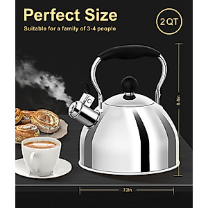 Whistling Tea Kettle for Stovetop, 2 Quart Small Tea Kettle for Tea and Coffee, 1.8L Food Grade Stainless Steel Tea Pot, Hot Water Kettle for Stove Top, Water Boilers (Stainless Steel)