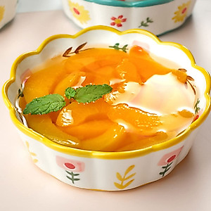 BESTonZON Yellow Mixing Cups Fruits Center Dip Dishwasher Microwave Baking Pattern Kids Kitchen Ramen Bakeware Fruit Floral Wedding Decorative Vegetables Pasta Snack Poorn Candy Oven Side