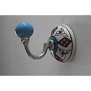 PARIJAT HANDICRAFT Hand Painted Beautifully Multi Colored Ceramic Wall Hook Hanger Key Holder hat Clothes hangings Bath Towel Hook Hanger.