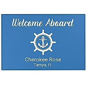 Welcome Aboard Mat for Boats, Personalized Boat Rug, Custom Boat Mat, Nautical Gift, Custom Doormat Coastal Decor, Maritime Boat Gifts, Boat Decor, Custom Gift for Boat (36" × 24", Lochmara)