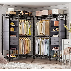 VIPEK V2E Wire Garment Rack Heavy Duty Clothes Rack with 6-Shelf Hanging Closet Organizer & 2 Drawers, Freestanding Wardrobe Closet Metal Clothing Rack for Hanging Clothes, Max Load 550LBS, Black