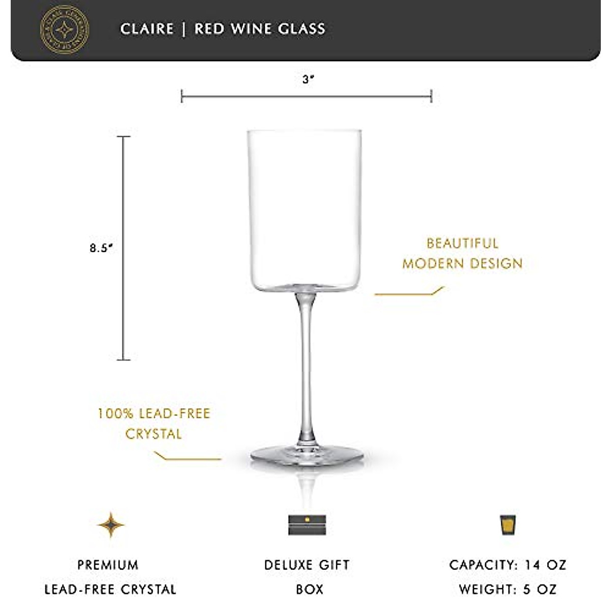 JoyJolt Claire 14oz Red Wine Glass Set. Large Wine Glasses Set of 2 Crystal Wine Glasses. Elegant Wide Rim Stemware - Modern Wine Glasses with Stem. Stemmed Wine Glasses for Unique Wine Glasses Gifts