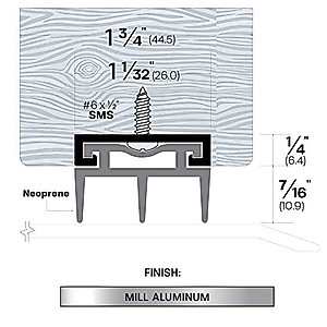 Mortised Door Bottom Sweep with Neoprene Sweep 7/16”h Exposed 0.69” Total Height (#7852) (48")