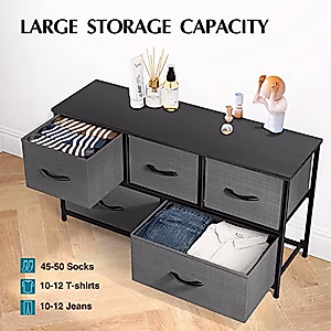 OLIXIS Dresser for Bedroom, Drawer Dresser Organizer Storage Drawers Fabric Dresser with 5 Drawers, Chest of Drawers with Fabric Bins, Long Dresser with Wood Top for Bedroom, Closet, Entryway