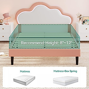 YITAHOME Full Size Bed Frame, LED Bed Frame with PU Faux Leather Adjustable Cloud Headboard, Platform Upholstered Bed Frame with Wooden Slats Support, No Box Spring Needed, Easy Assembly, Pink