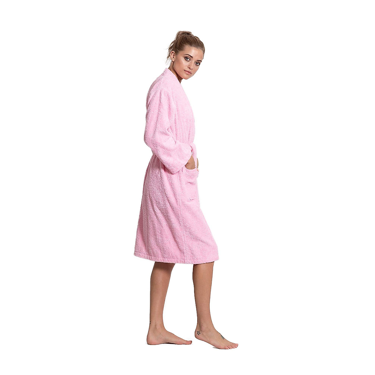 Turkuoise Soft & Absorbent Towel Robe, 100% Cotton Turkish Terry Cloth Kimono Bathrobes for Women Large