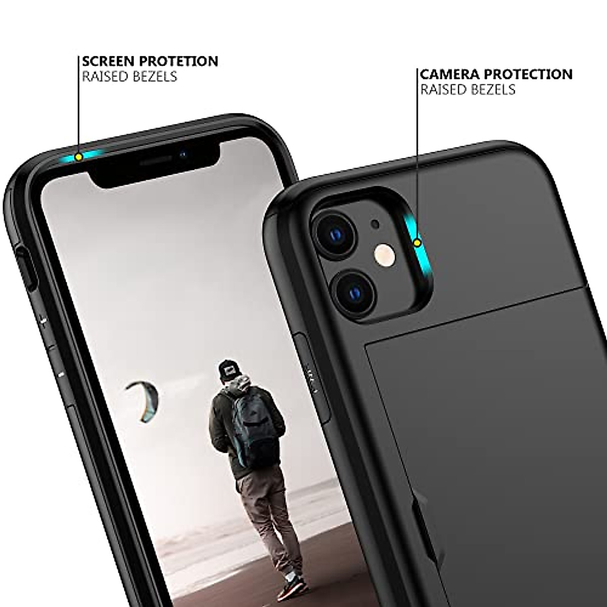 Nvollnoe for iPhone 11 Case with Card Holder Heavy Duty Protective Dual Layer Shockproof Hidden Card Slot Slim Wallet Case for iPhone 11 for Men&Women(Black)
