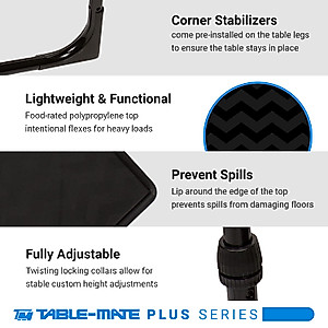 Table-Mate XL Plus Adjustable TV Table - Folding Couch Trays for Eating Snack Food, Stowaway Laptop Stand, Portable Bed Dinner Tray with 4 Set Angles, Black