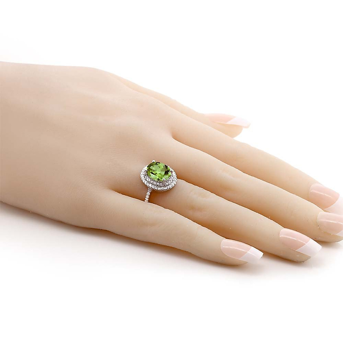 Gem Stone King 925 Sterling Silver Green Peridot Ring For Women (3.10 Cttw, Oval 9X7MM, Gemstone Birthstone, Available In Size 5, 6, 7, 8, 9)