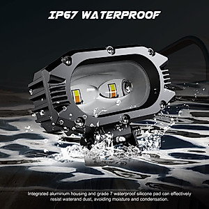 ASLONG 2PCS 4Inch LED Flood Single Row White/Amber Flasing Strobe Pods Work Lights Off Road Driving Fog Lights with Switch Wiring Harness for Truck, 4x4, SUV, ATV