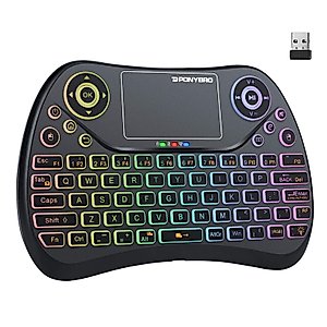 PONYBRO (Newest Version) Backlit Mini Wireless Keyboard with Touchpad Mouse Combo QWERTY Keypad,Rechargeable Handheld Keyboard Remote for Smart TV,Android TV Box,Xbox,Raspberry Pi,PC