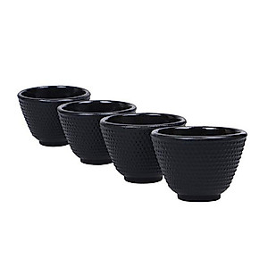 Rluii Japanese Cast Iron Tea Cup Teacup/Black Hobnail （2pcs）