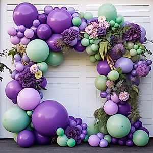 Purple Green Balloons Garland Double Stuffed Dark Green Purple Balloons Different Sizes Latex Purple Green Balloon Deep Purple Balloon Arch Kit for Birthday Baby Shower Christmas Wedding Party Decorat
