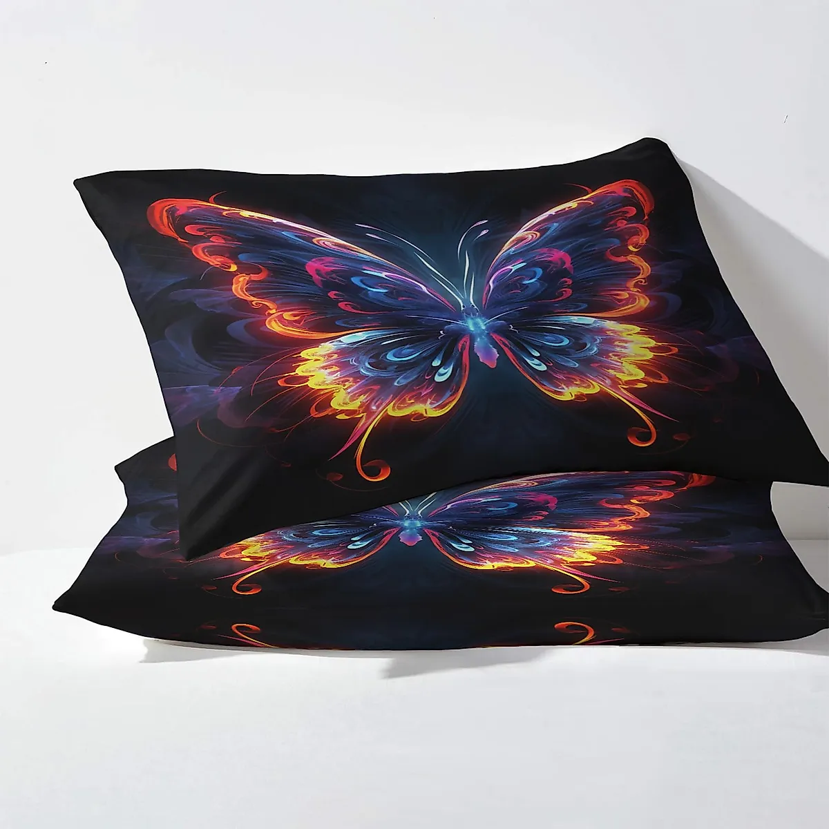 Butterfly Sheets King Size, Butterflies Flames Bed Sheets, Patterned Bedding Sheets & Pillowcases 4 Piece Set - Soft Microfiber Deep Pocket Fitted Sheet & Flat Sheet & 2 Pillow Cases K1-&-42