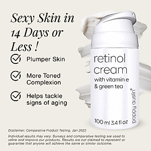 poppy austin Retinol Cream for Face 3.4OZ, High-Strength Retinol Night Cream - Cruelty Free Wrinkle Cream For Face - Anti Aging Eye Cream Retinol For Face & Body