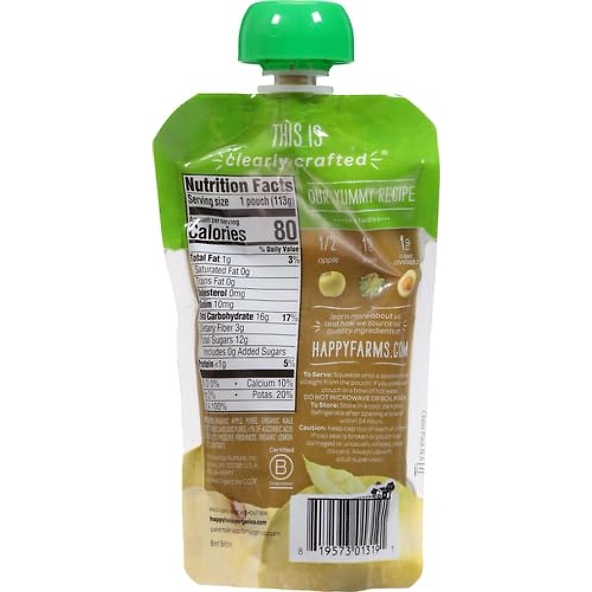 Happy Baby Apple Kale Avocado, 4 Oz Pouch