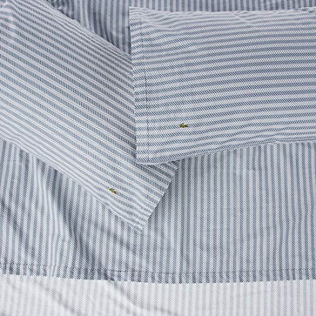 Lacoste 100% Cotton Percale Sheet Set, Herringbone Print, Vintage Indigo, King