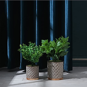 Yishang Cement Planter Flower Pot - 4.7 Inch and 6 Inch Indoor Plants Containers Without Drain Hole,Round Flower Planter Pots for Plants with Bamboo Saucer/Tray,Set of 2 (Brown).