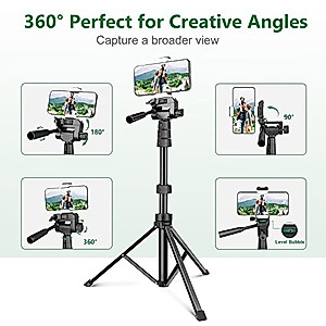 Torjim 62" Phone Tripod, 𝗦𝘁𝘂𝗿𝗱𝘆 & 𝗣𝗼𝗿𝘁𝗮𝗯𝗹𝗲 iPhone Tripod Stand with Remote, Compatible with iPhone/Android/Sport Camera Perfect for Video Recording/Live Stream/Vlogging/Selfies