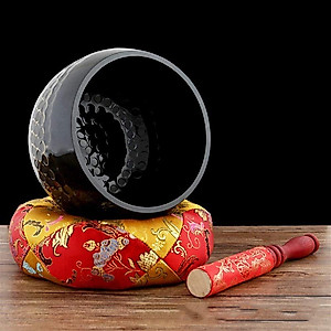 KUYUC Tibetan Singing Bowls Set, Meditation Sound Bowls for Prayer Yoga Reiki Healing Stress Reduction Stress Reduction (Color : Black, Size : 6inch)