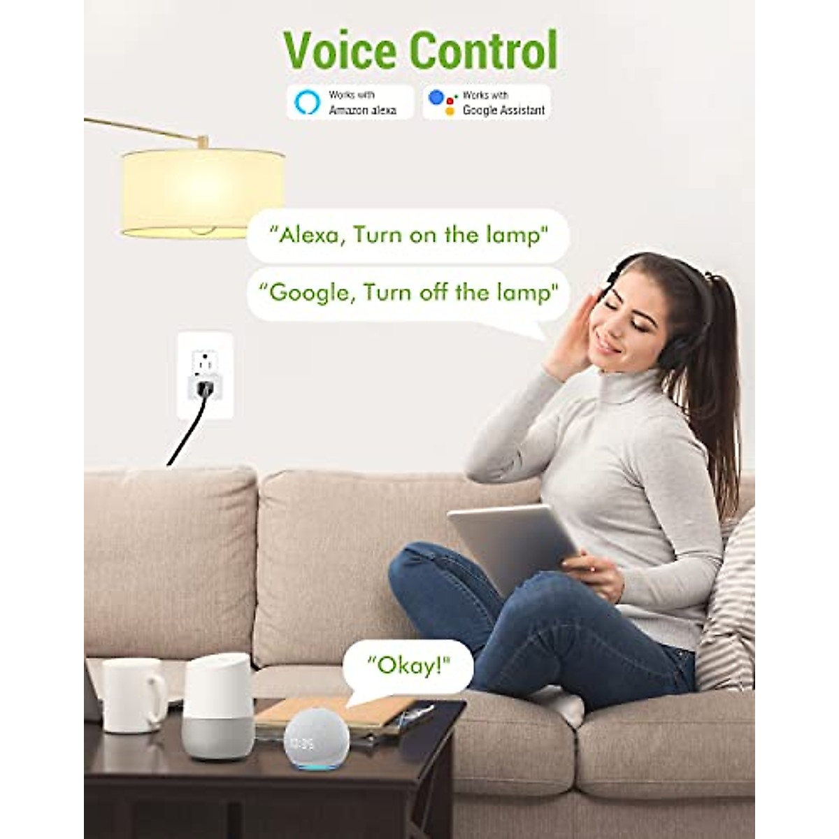 Aubess Smart Plugs with Energy Monitoring, 15Amp Smart Plugs That Compatible with Alexa & Google Assistant, Smart Home Wi-Fi Outlet with 7 Days Programmable Timer