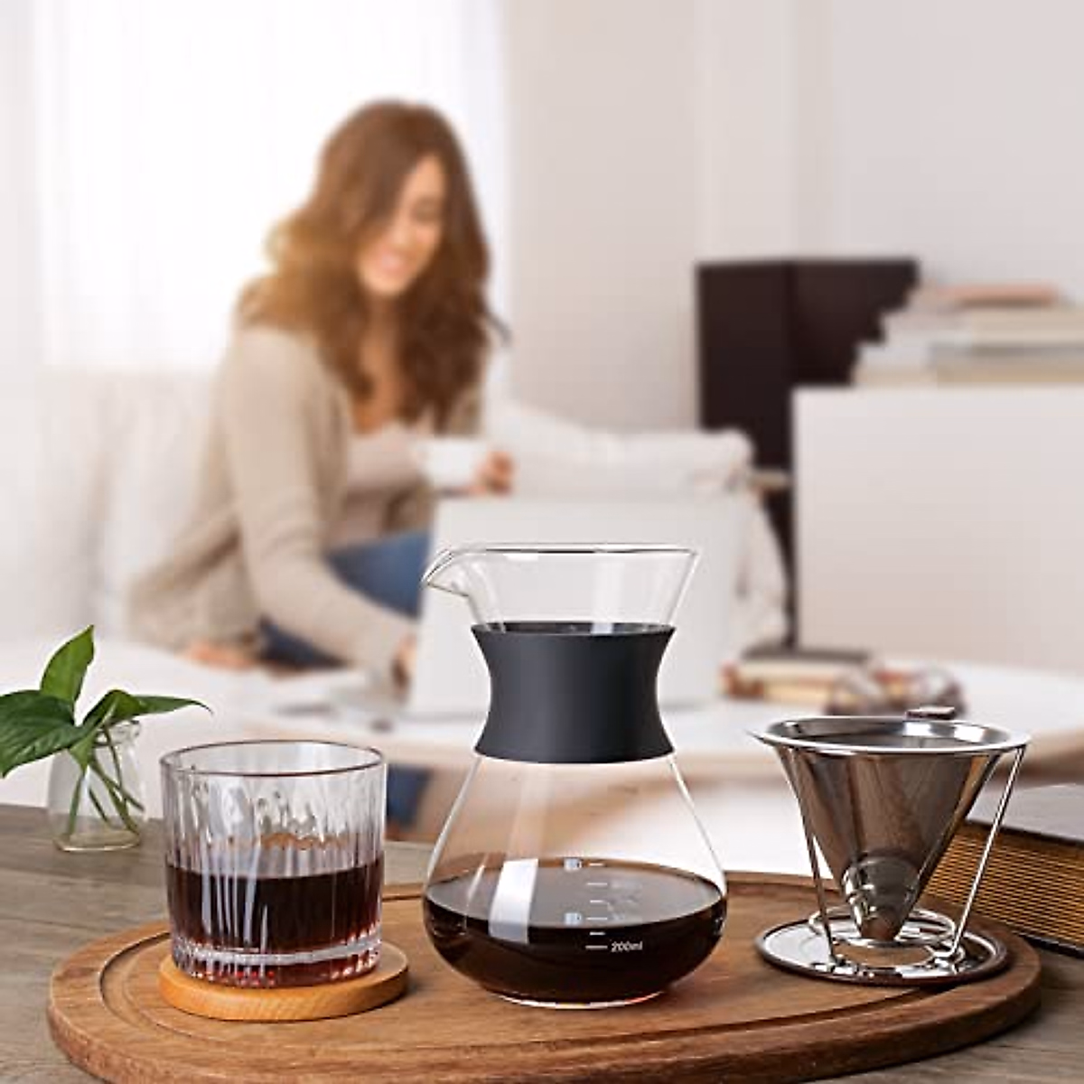 Jocuu Pour Over Coffee Dripper, Stainless Steel Pour Over Coffee Maker, Reusable Slow Drip Coffee Filter, Paperless Cone Coffee Strainer for Single Cup Brew with Non-slip Cup Stand