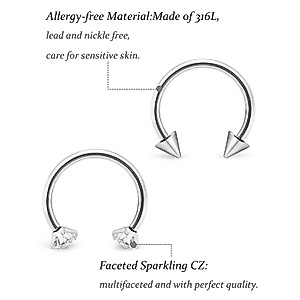 Vsnnsns 16G Surgical Steel Horseshoe Nose Septum Rings Piercing Jewelry Cartilage Helix Tragus Earring Studs Hoop Lip Horseshoe Ring Piercing Jewelry Retainer for Women Men 10mm 40pcs