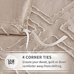 Maple&Stone King Duvet Cover Set, 3 Pieces Textured Tufted Boho Bedding Sets Zipper Closure Design with Ties, 1 Duvet Cover + 2 Pillow Shams, Comforter NOT Included (Khaki, King Size)