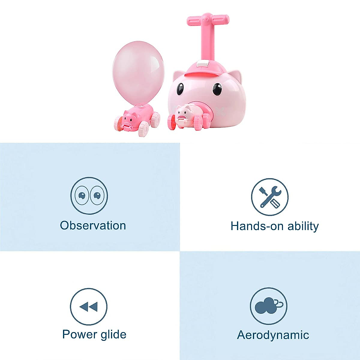 XHSP Balloon Powered Pink Pig Cars - Pink Pig Balloon Cars Toy Set,Balloon Powered Launcher Kids Toys Science Education Toys for Children, Boys Girls, 6+ and Classroom