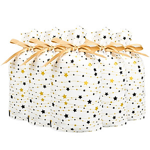 TESEAM Plastic Drawstring Candy Bag 50 Pack, Durable Treat Favor Bag Gift Wrapper Bags with Star for Wedding Birthday Party Holiday, Children Treat Bag