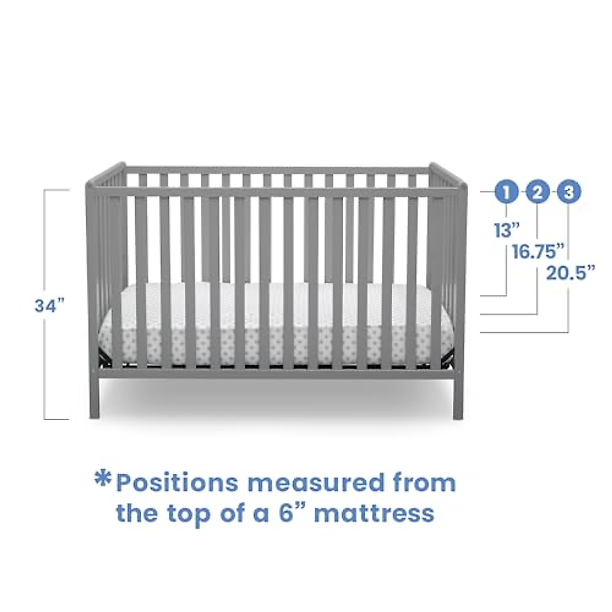 Delta Children Heartland 4-in-1 Convertible Crib - Greenguard Gold Certified, Grey