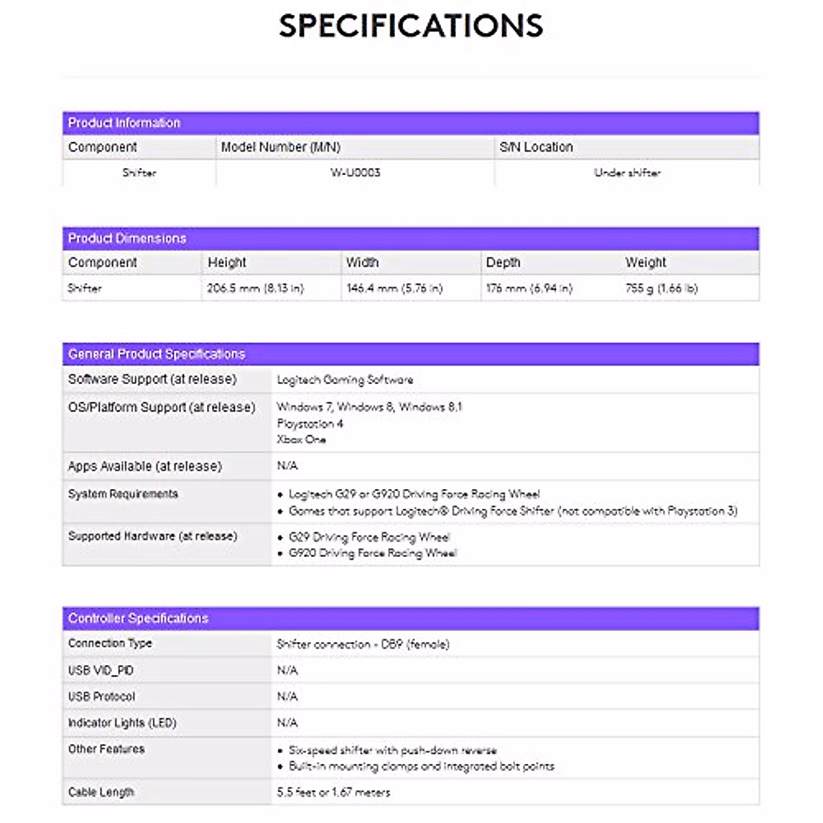 Logitech Driving Force Shifter - USB for PS4 and Xbox One, 941-000130 (for PS4 and Xbox One)