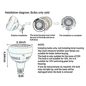 LED Pool Light Bulb 120V 65W 6500LM 6500K Daylight White LED Swimming Pool Light Bulb, Replaces up to 200-800W Traditionnal Bulb for Most Pentair Hayward Light Fixtures