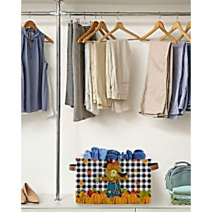 Thanksgiving Scarecrow Storage Bins 1 Pack, Large Waterproof Storage Baskets for Shelves Closet, Fall Pumpkin Maple Leaves Black White Plaid Storage Basket Foldable Storage Box Cube Storage Organizer