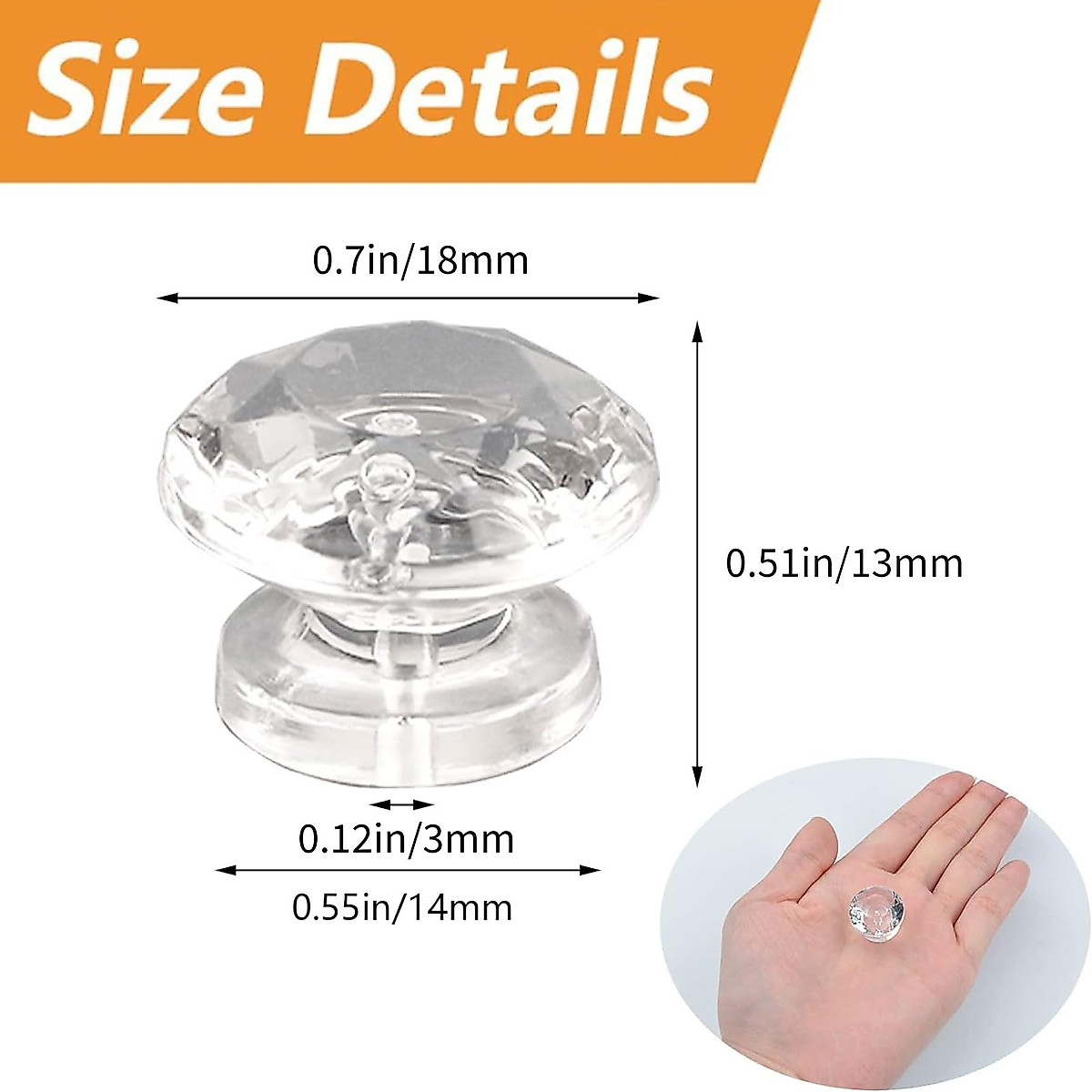 MOROBOR Mini Acrylic Pull Knobs, 24pcs Diamond-Shaped Self Stick Knobs No Drilling Clear Acrylic Self Adhesive Knobs for Mirror Closet Box Gift Case and Other Small Furniture
