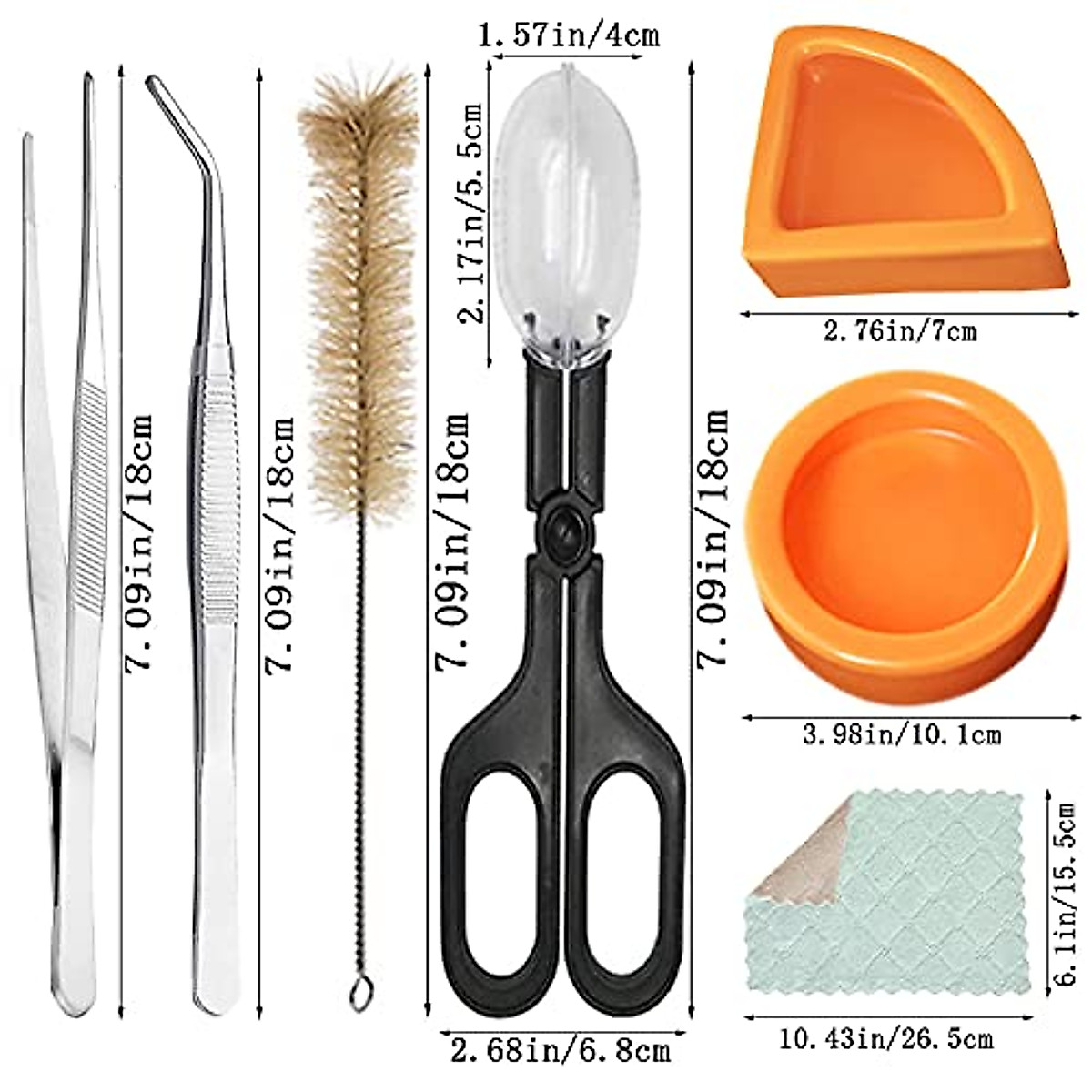 2PCS Reptile Food Dish Bowl Worm Water Dish Lizard Gecko Ceramic Pet Bowls, Mealworms Bowls Anti-Escape Mini Superworm Feeder Set with Long Tweezers Feeding Tools and Cleaning Tools