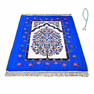 Luxury Velvet Prayer mat Islam Prayer Rug for Women Men Kids mats Muslim Blue Purple Islamic Rug Ramadan Gift eid salat janamaz sajjadah with Beads and Compass, 27.3x43 inch