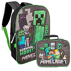 Minecraft Backpack and Lunch Box for Kids - Minecraft School Supplies Bundle with Minecraft Backpack and Lunch Bag Plus Water Pouch, Stickers, More