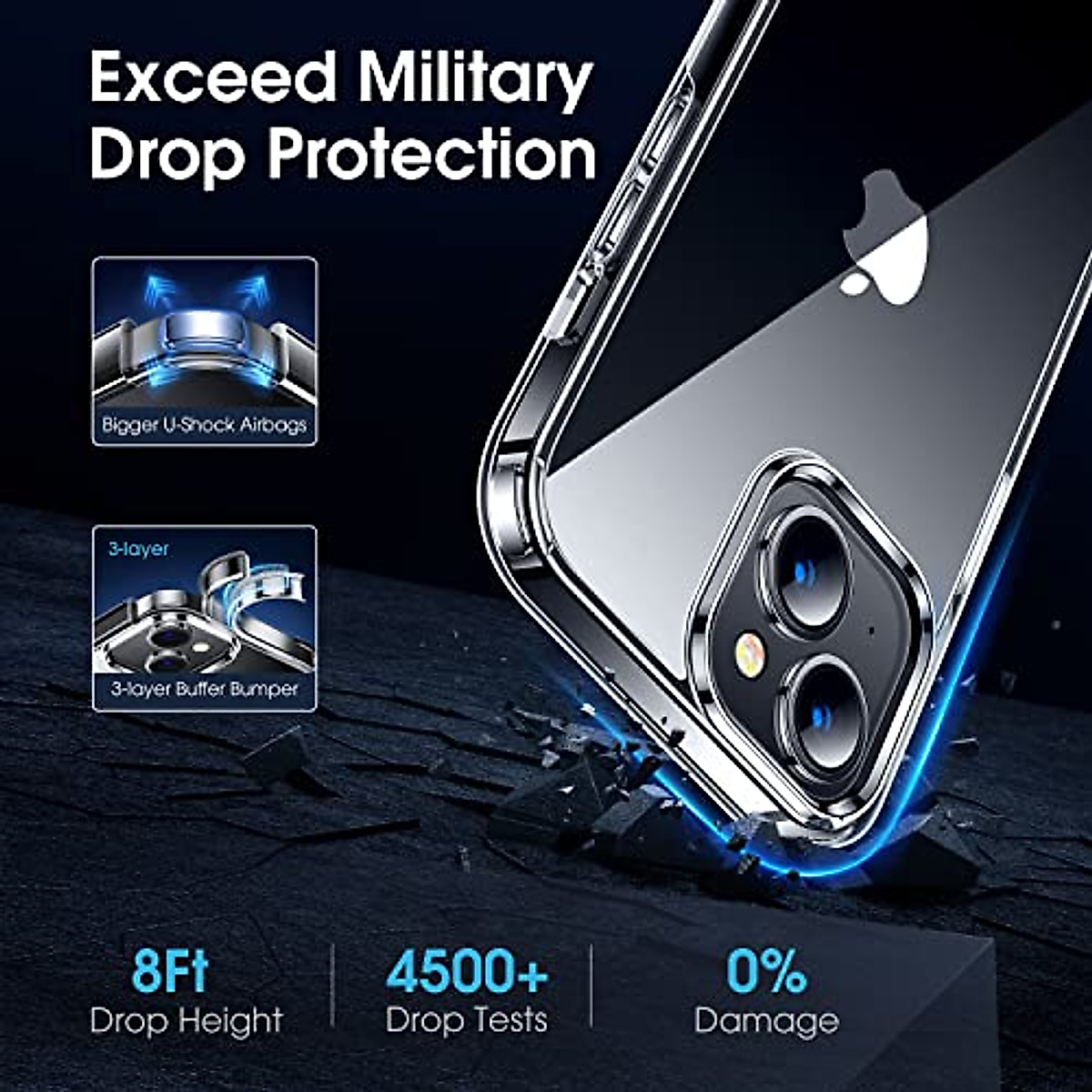 CASEKOO Crystal Clear for iPhone 14 Case & iPhone 13 Case, [Not Yellowing] [Military Grade Drop Protection] Shockproof Protective Phone Case 6.1 inch 2022 (Clear)